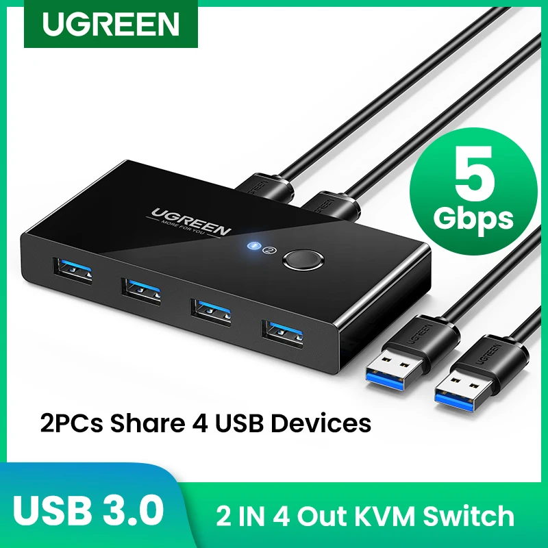 '이거' 모르면 손해봅니다 UGREEN USB KVM 스위치 USB 3.0 2.0 스위처 KVM 스위치 Windows10 PC 키보드 마우스 프린터 2 PCs 공유 4 장치 ...